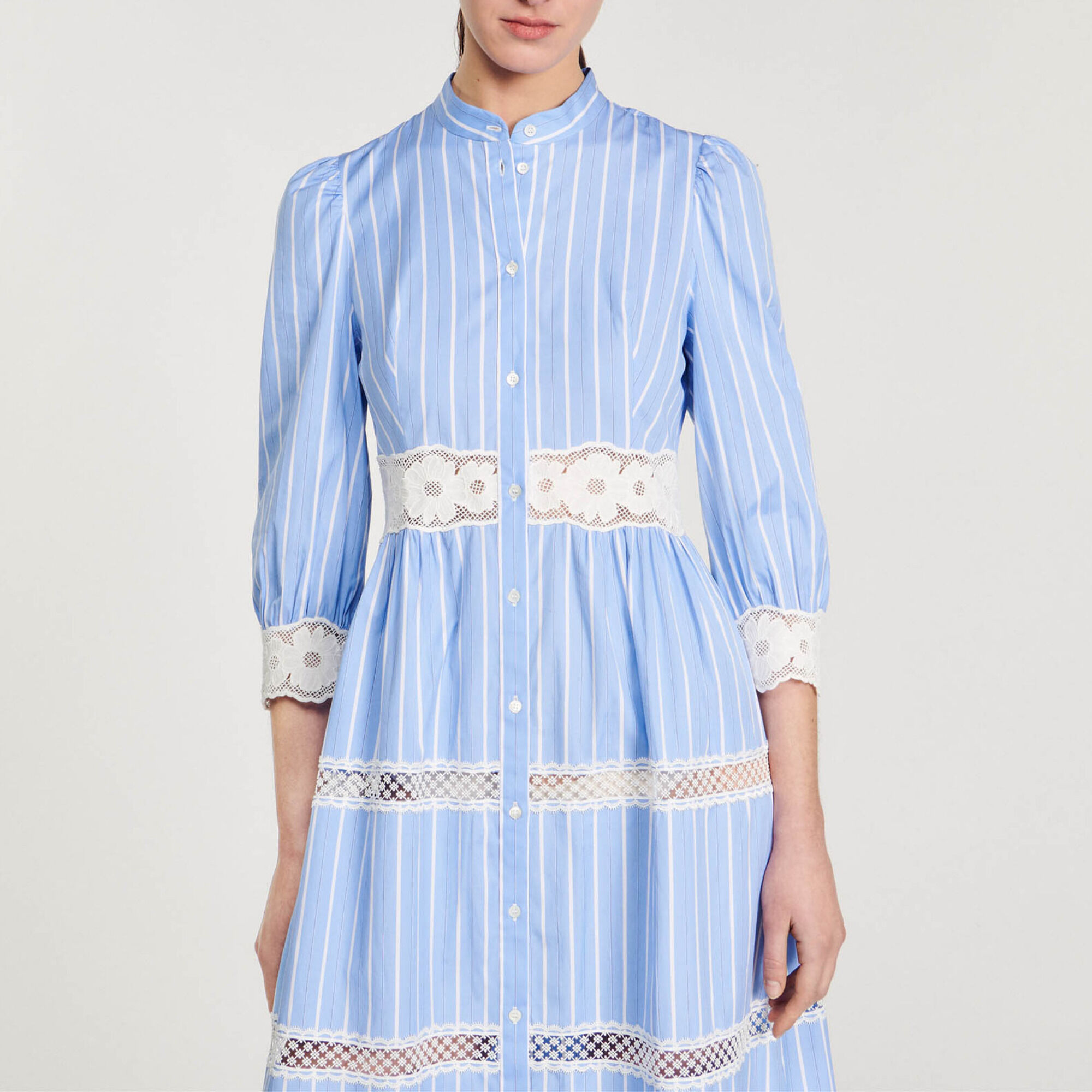 Striped Cotton Maxi Dress Blue For Women Sandro Paris
