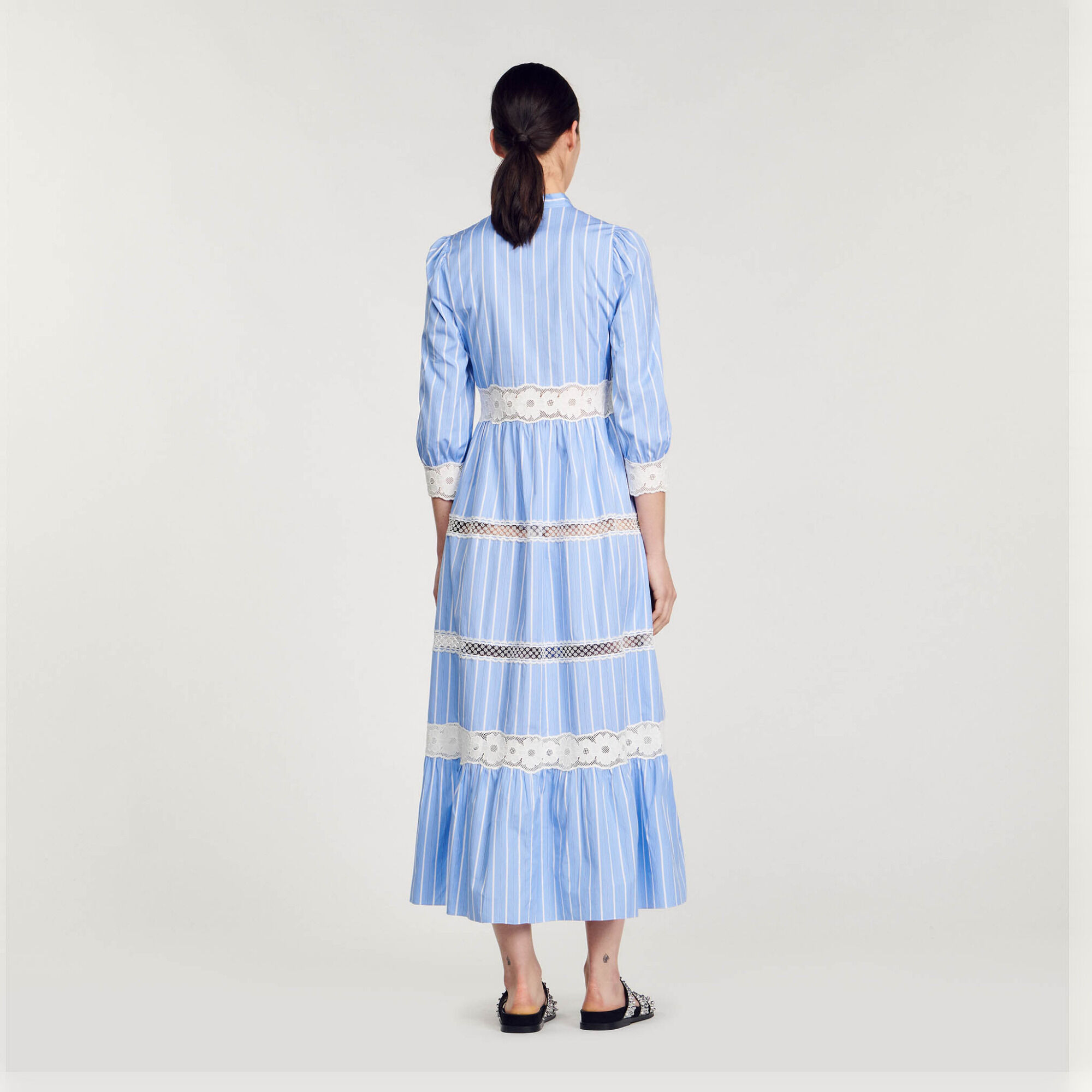 Striped Cotton Maxi Dress Blue For Women Sandro Paris
