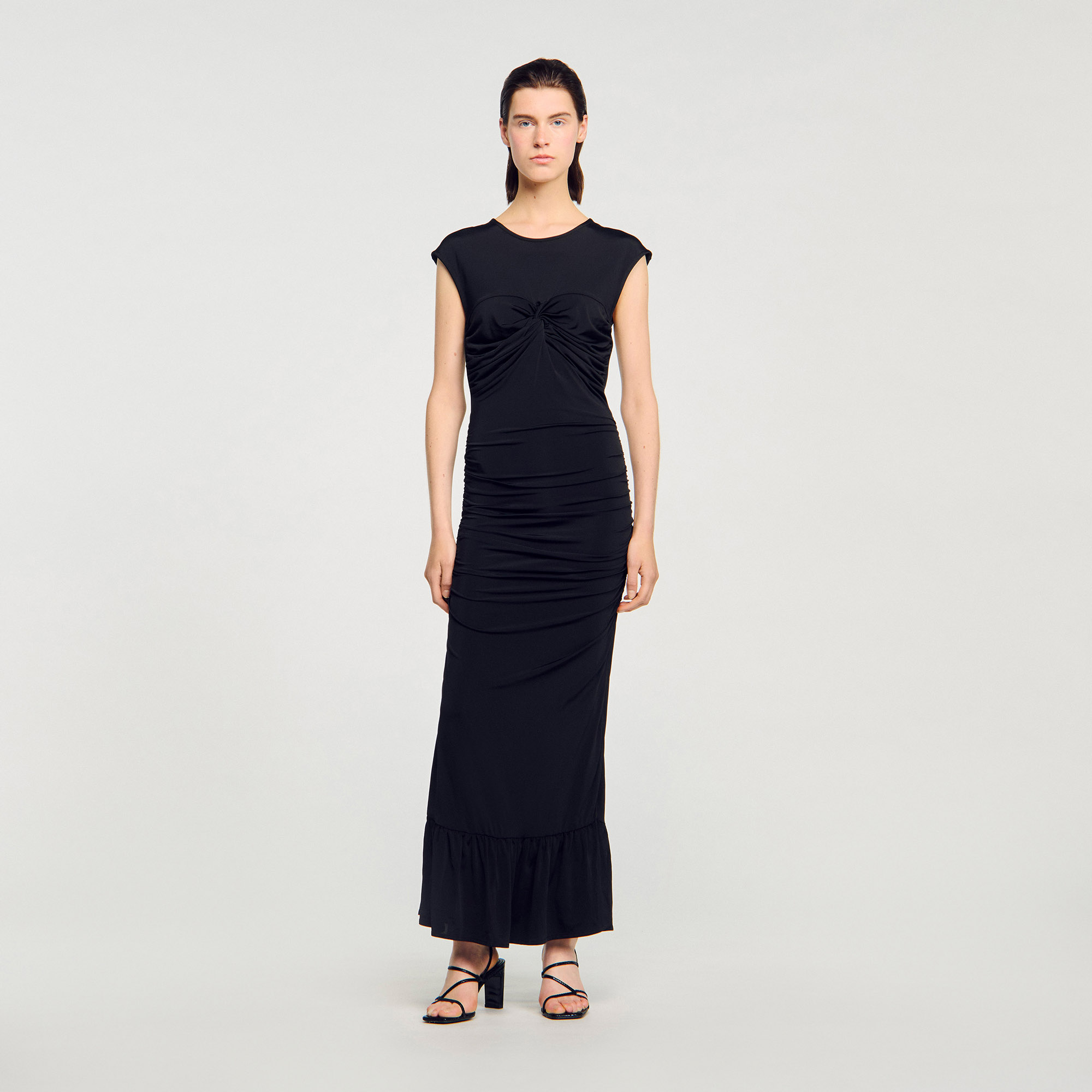 Draped maxi dress black / gray For Women | Sandro Paris