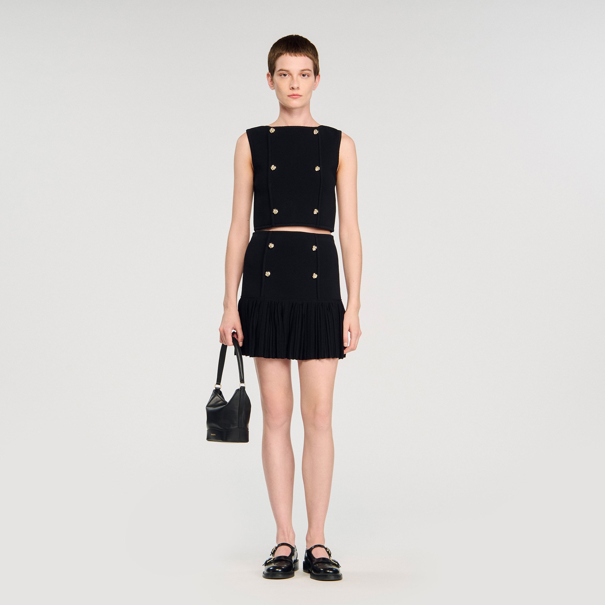 Cropped knit sweater black / gray For Women | Sandro Paris