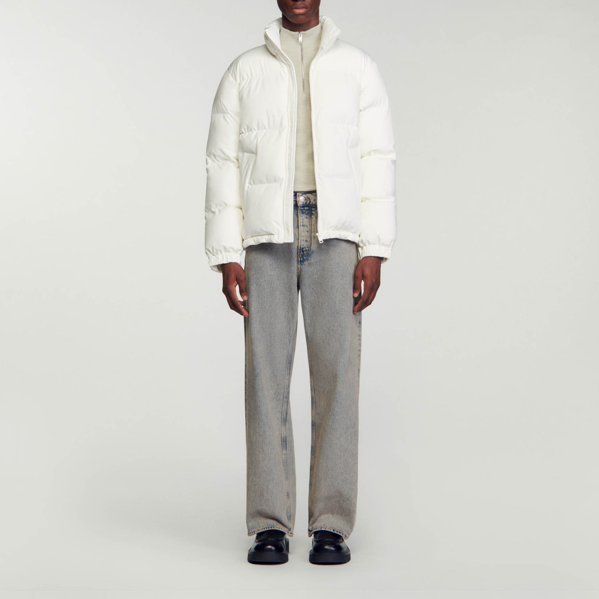 Oversized puffer jacket white / beige for Men | Sandro Paris