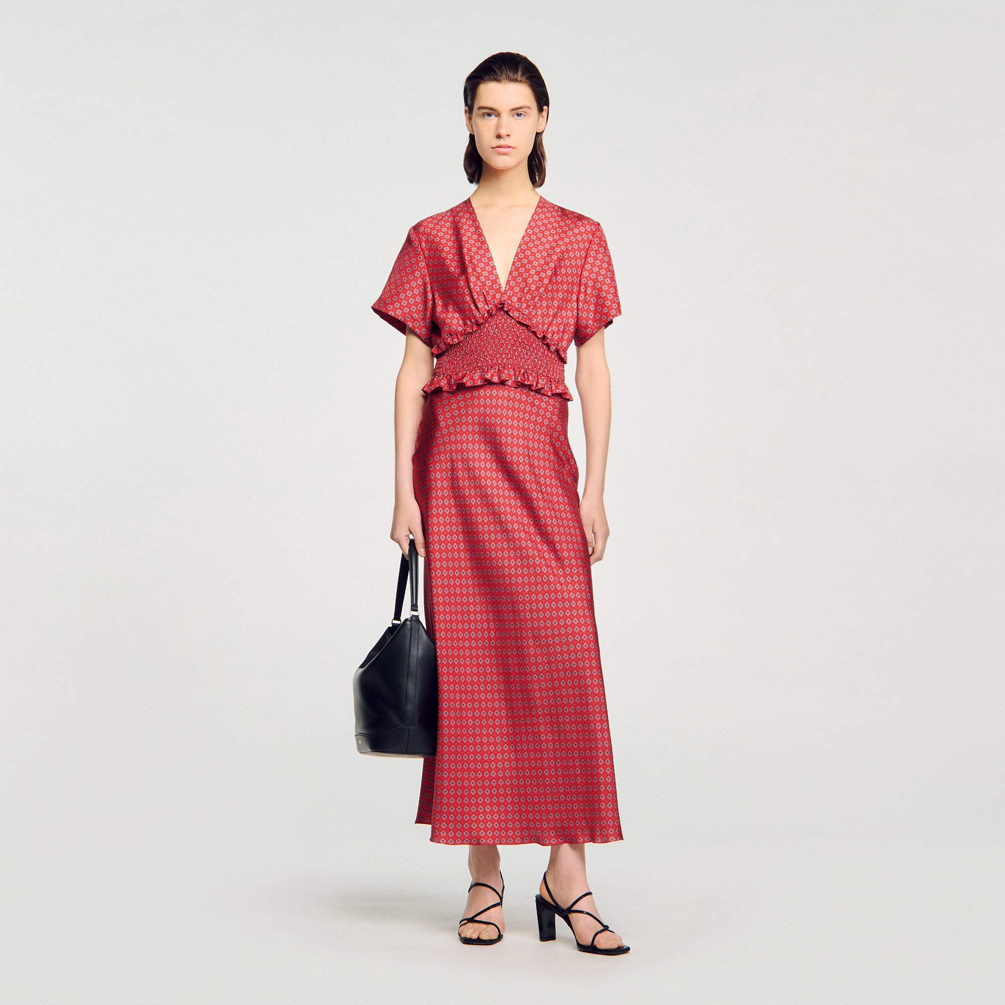 Scarf print maxi dress red For Women | Sandro Paris