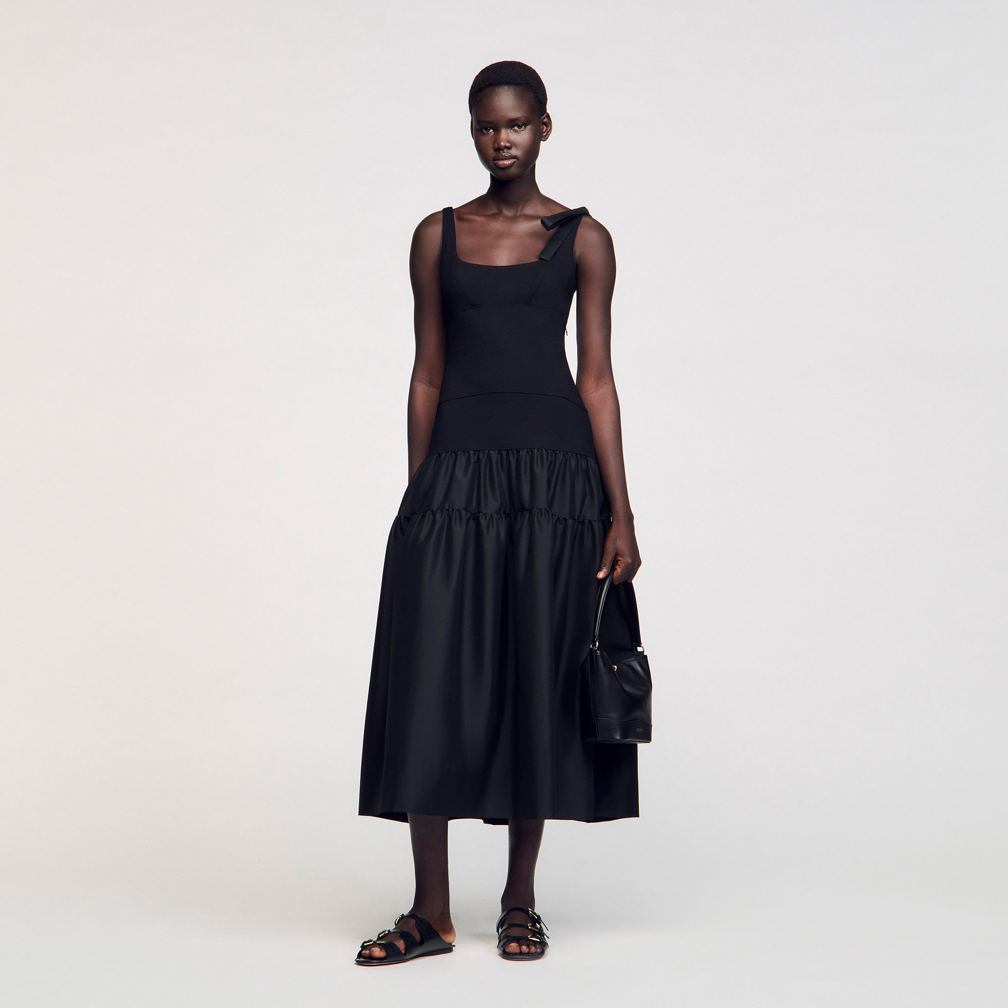 Long dual-material dress black / gray For Women | Sandro Paris